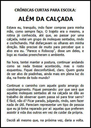CRÔNICAS CURTAS PARA ESCOLA
