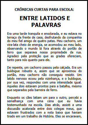 CRÔNICAS CURTAS PARA ESCOLA