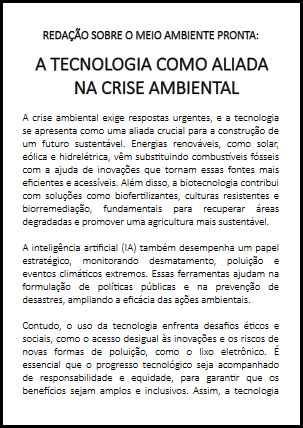 Redação sobre o meio ambiente pronta para imprimir