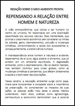 Redação sobre o meio ambiente pronta para imprimir